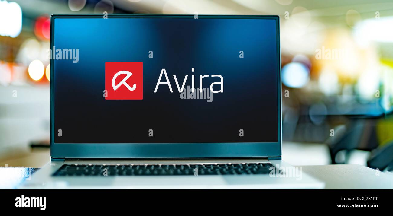 POZNAN, POL - APR 7, 2022: Laptop computer displaying logo of Avira, a ...
