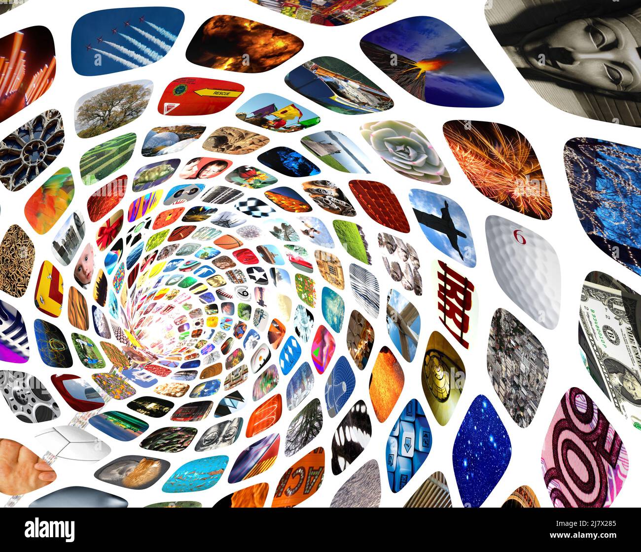 Multiple screens showing a mosaic of hundreds of images. Streaming ...