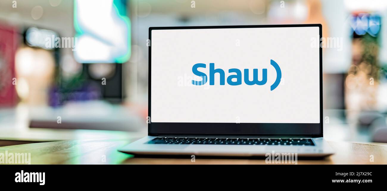 POZNAN, POL - OCT 1, 2021: Laptop computer displaying logo of Shaw ...