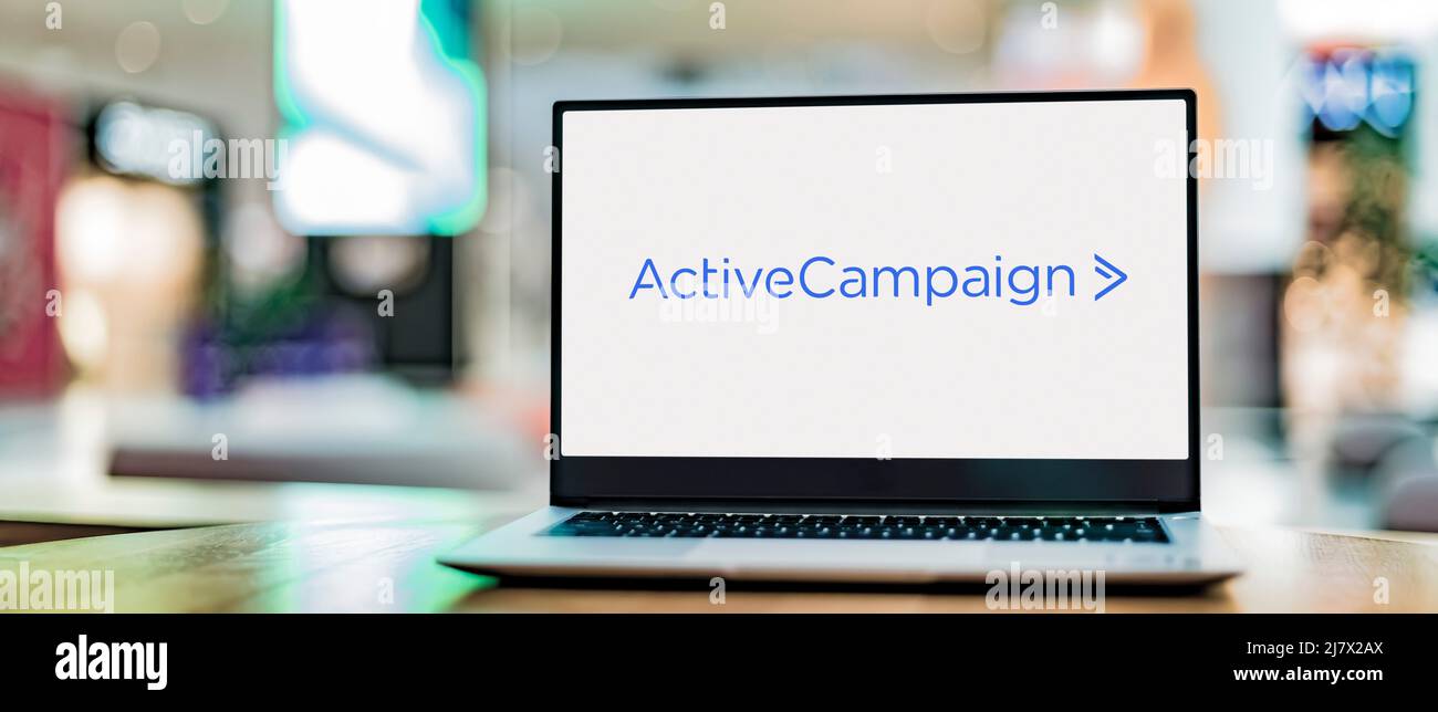 POZNAN, POL - APR 7, 2022: Laptop computer displaying logo of ...