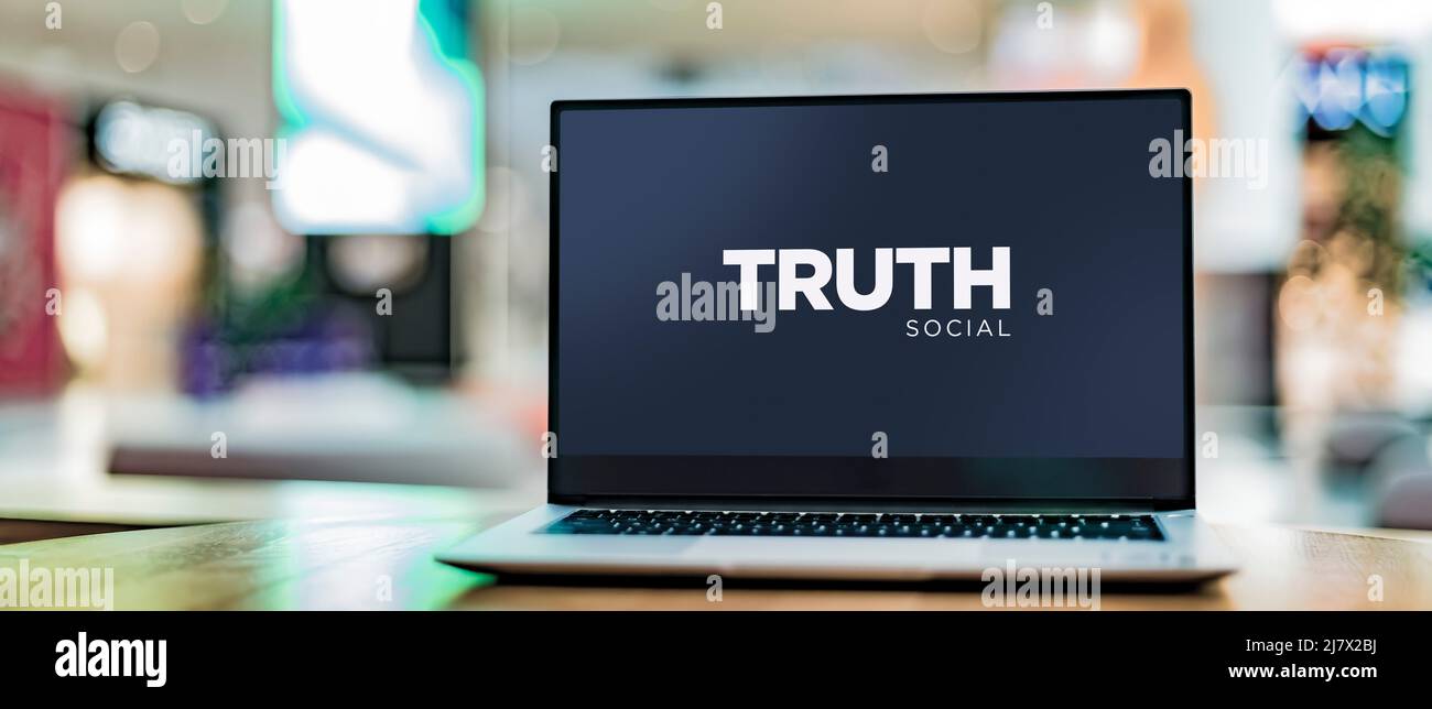 POZNAN, POL - OCT 22, 2021: Laptop computer displaying logo of Truth ...