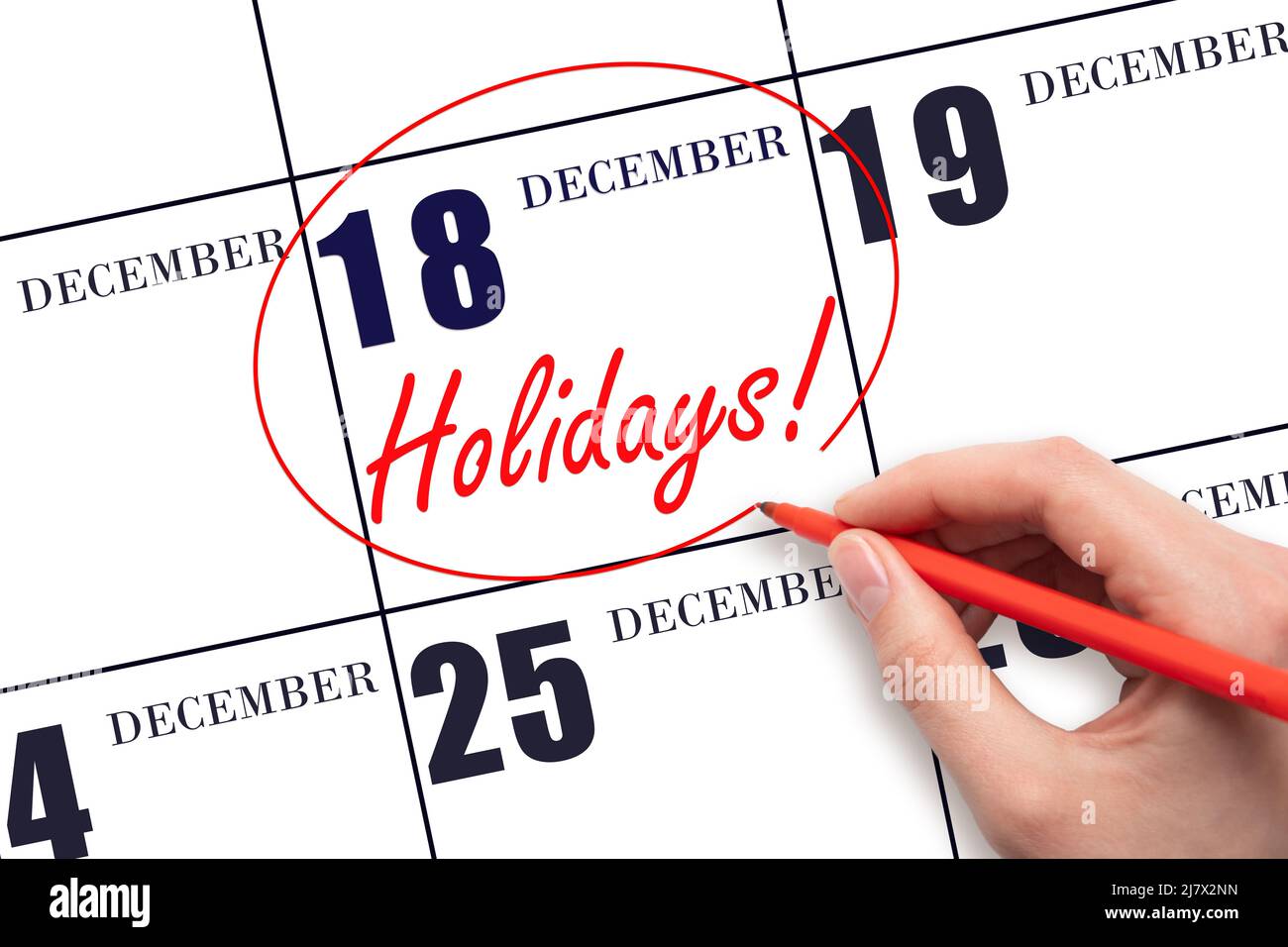 18th day of December. Hand drawing a red circle and writing the text ... 18th day of December. Hand drawing a red circle and writing the text ...