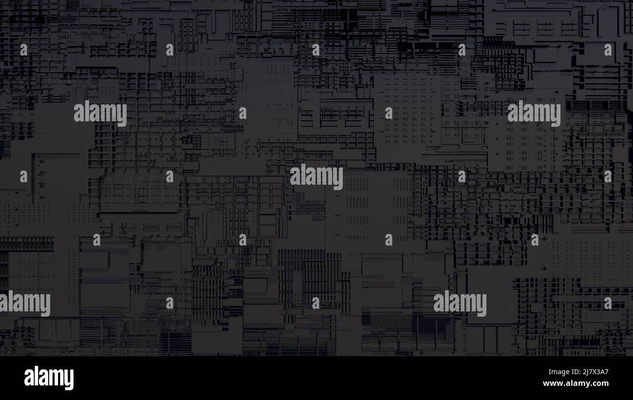 3d cpu processor chip background. Technological metal abstract illustration of microcircuit and ...