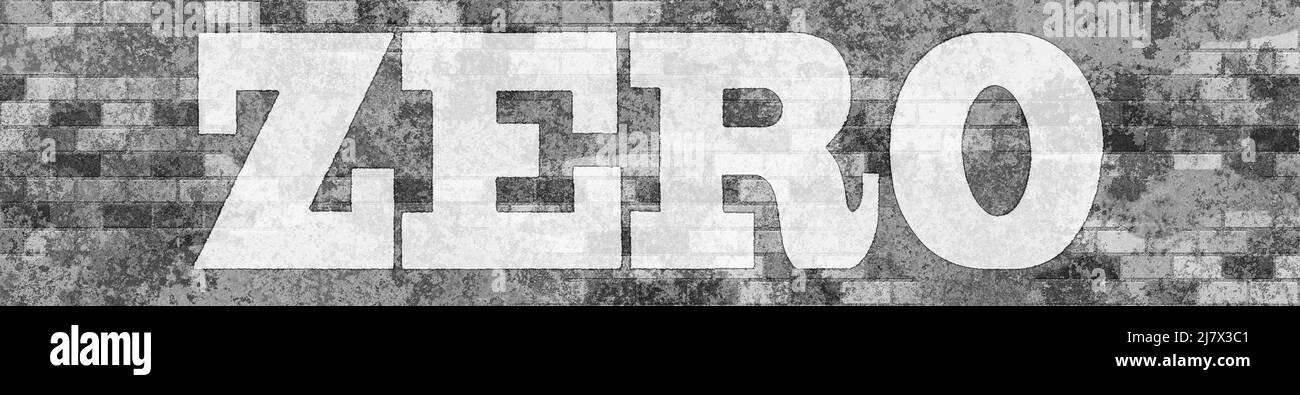 Street art with the white word ZERO on a damaged wall of concrete ...