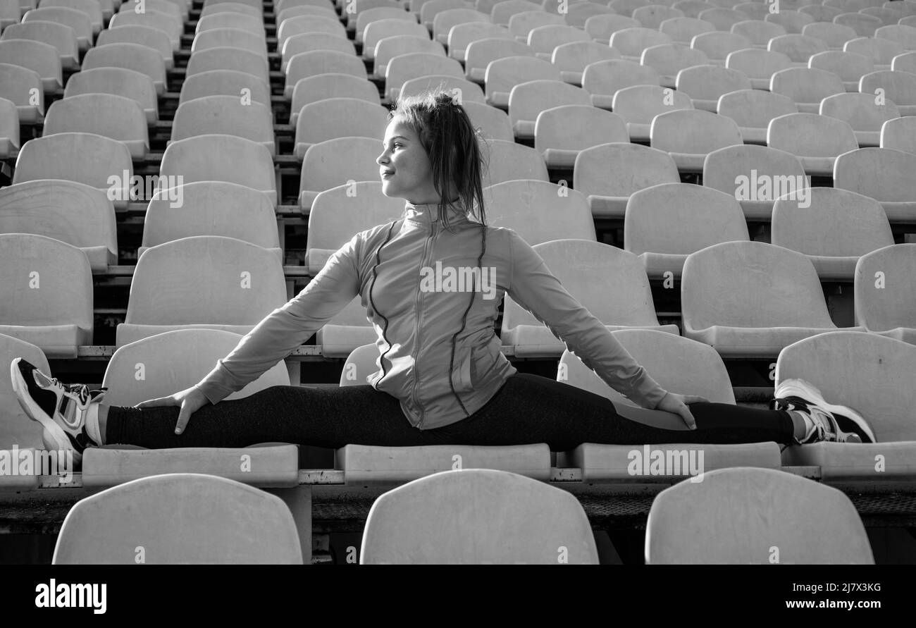 Having a good stretch. split flexibility. child training at school ...