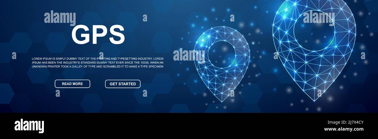 Location pin polygonal horizontal banner. Gps navigation low poly ...