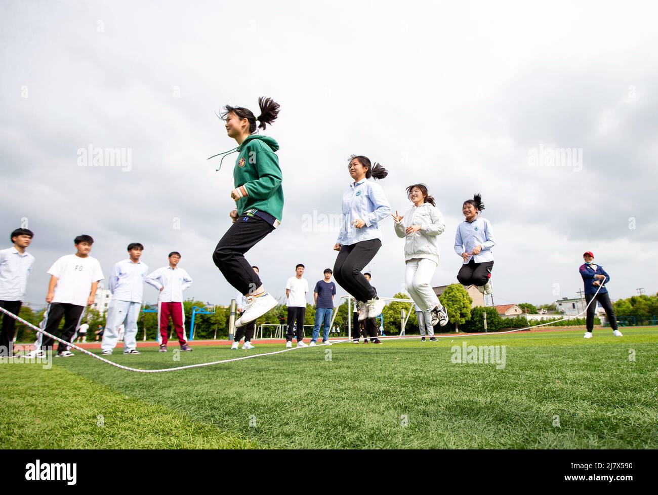 HAIAN, CHINA - MAY 11, 2022 - Senior three students jump rope at a ...