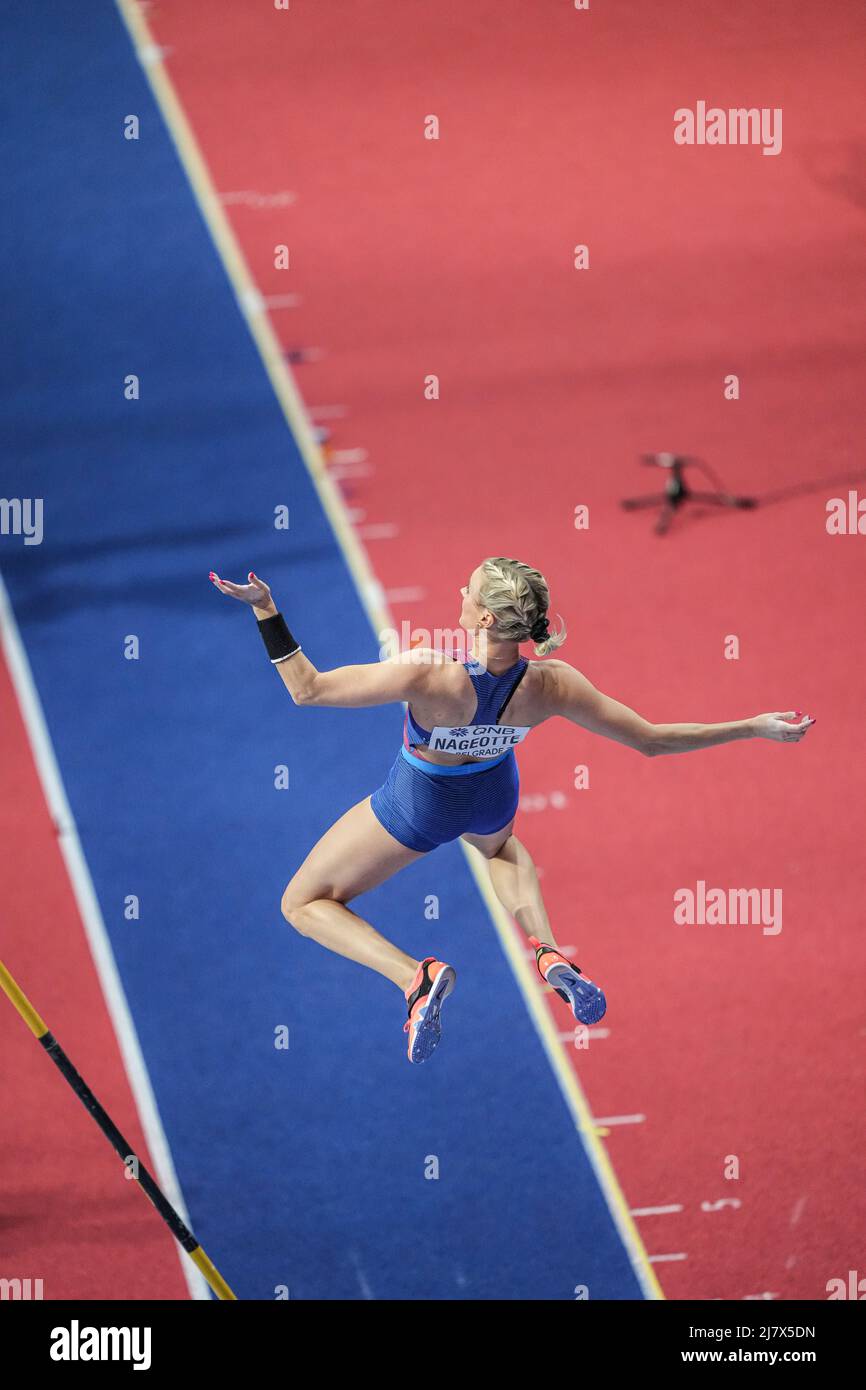 Katie Nageotte jumping at the 2022 Belgrade Indoor World Championships ...