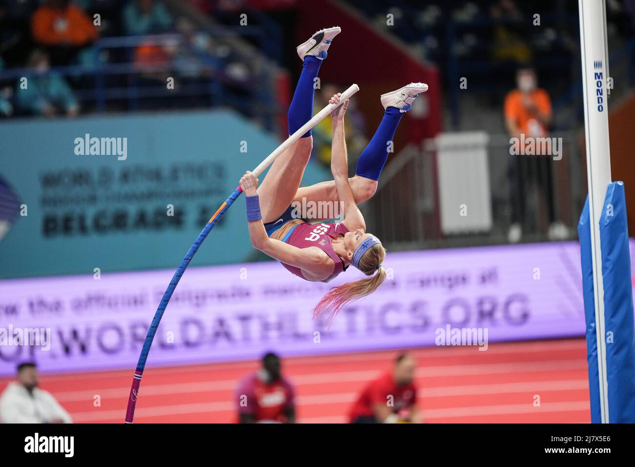 Sandi Morris jumping at the 2022 Belgrade Indoor World Championships in ...
