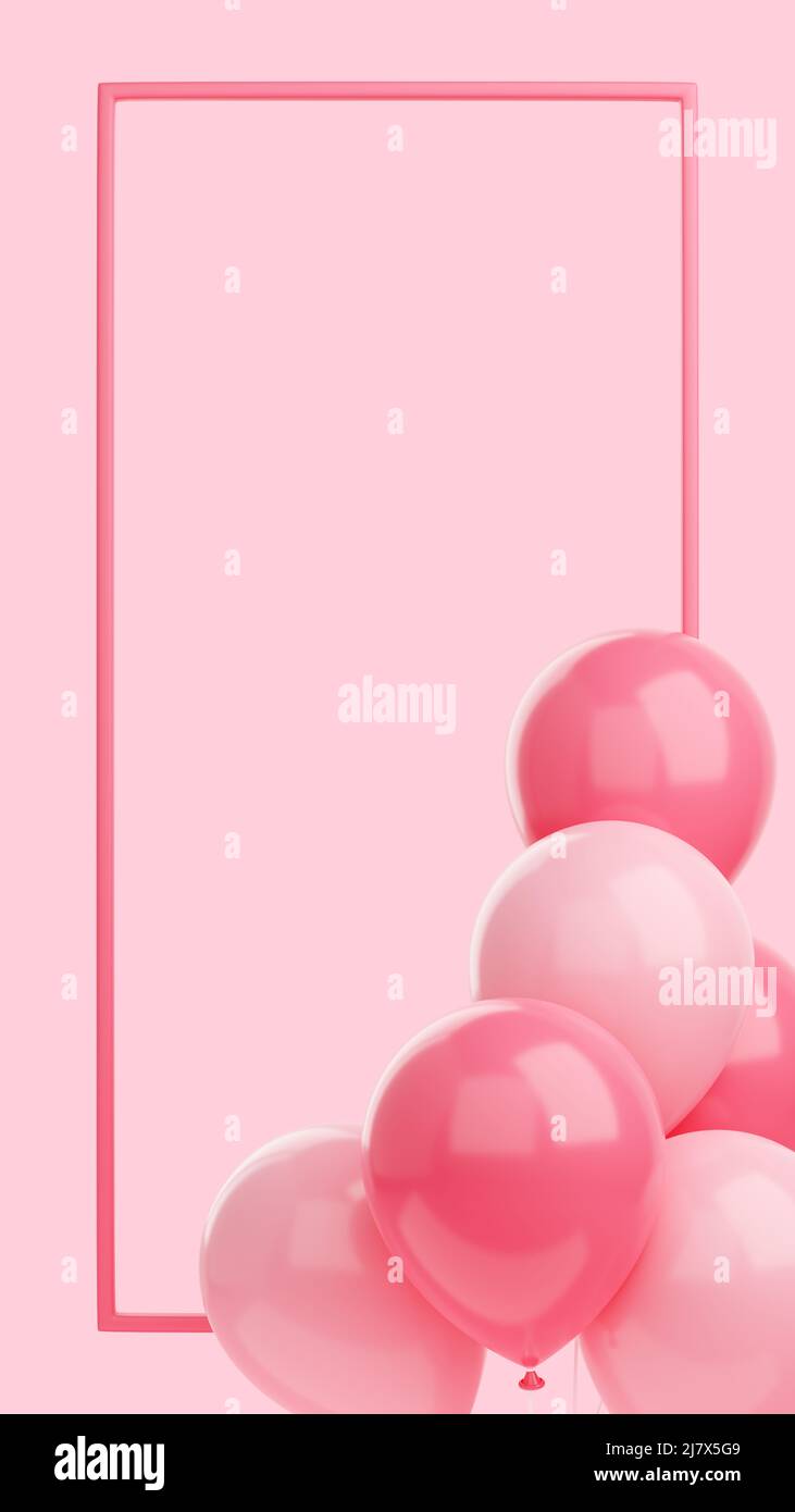 Congratulation banner with balloons and frame on pink background - 3d ...