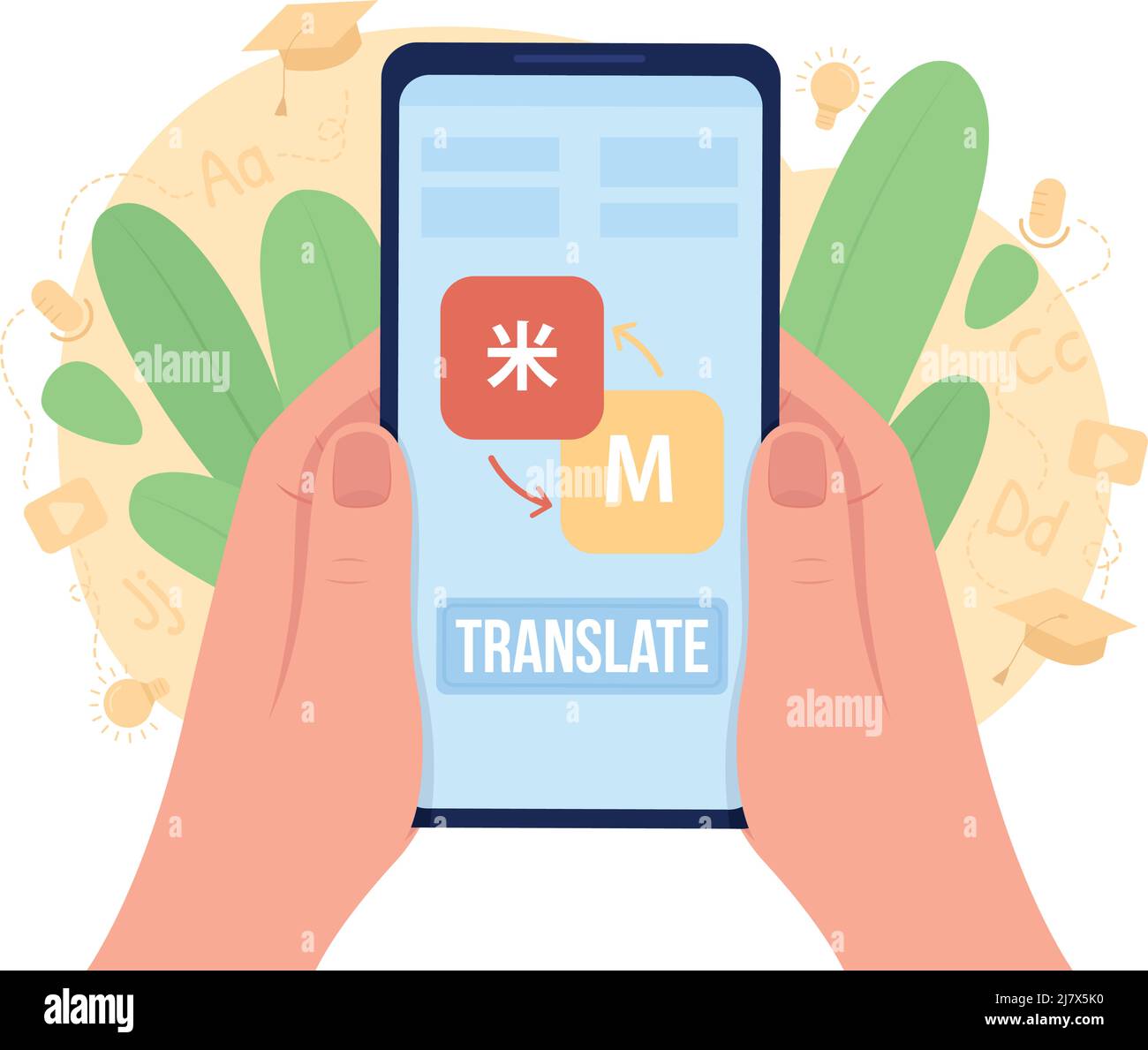 Using translation app 2D vector isolated illustration Stock Vector ...