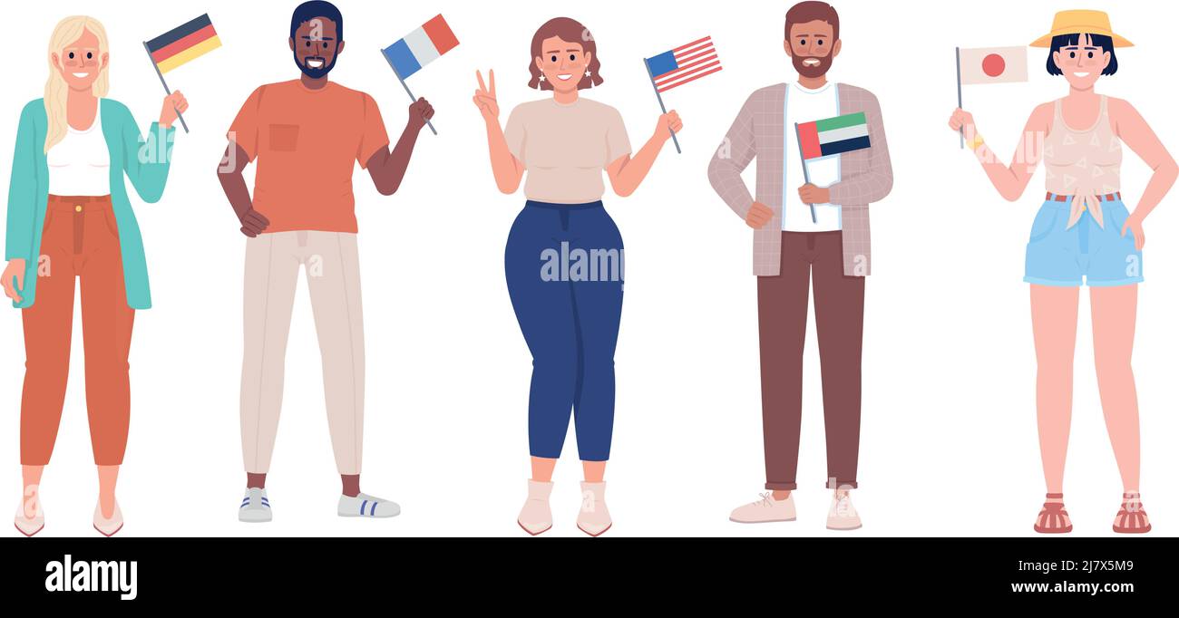 People with country flags semi flat color vector characters Stock ...