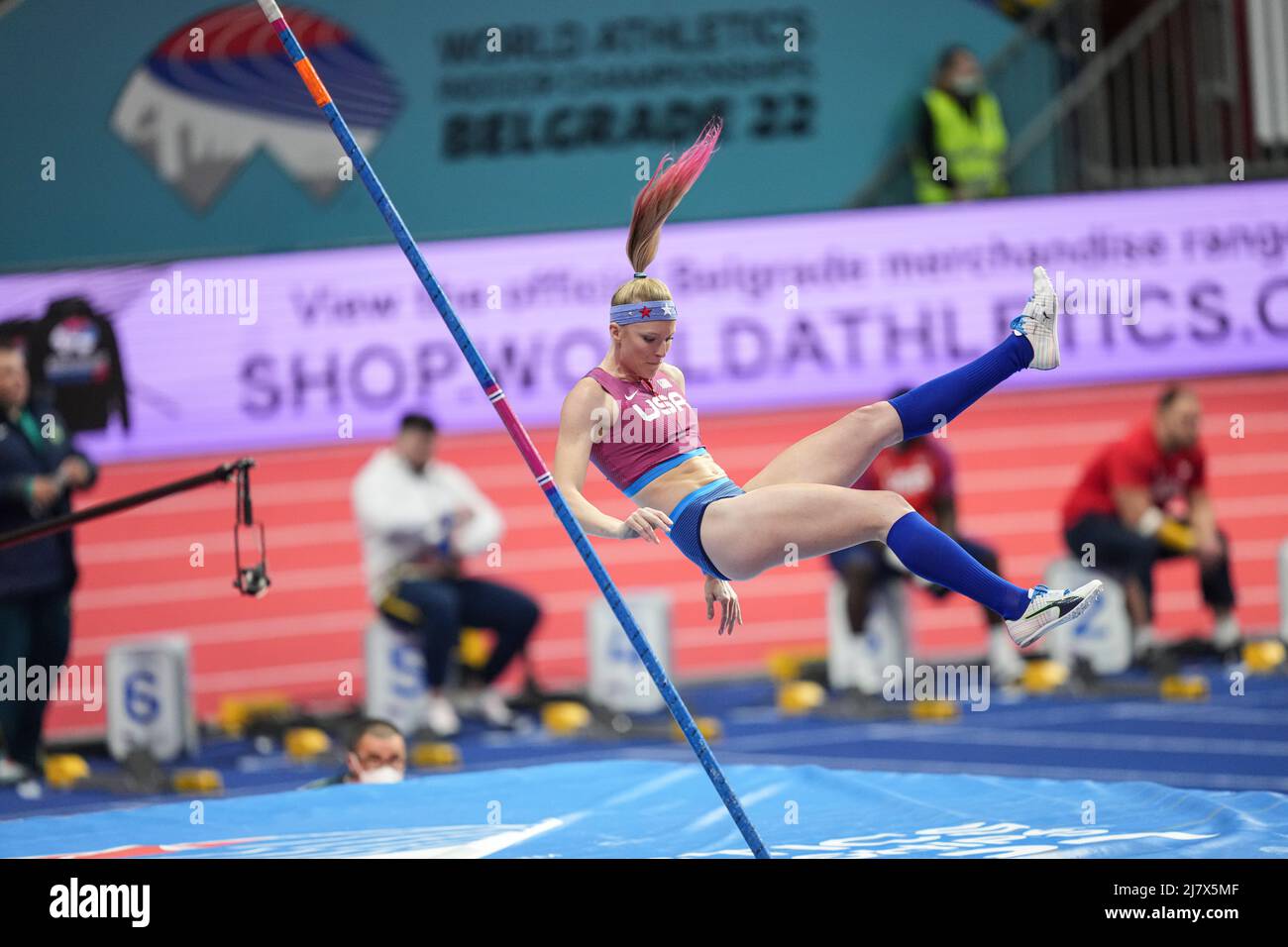 Sandi Morris jumping at the 2022 Belgrade Indoor World Championships in ...