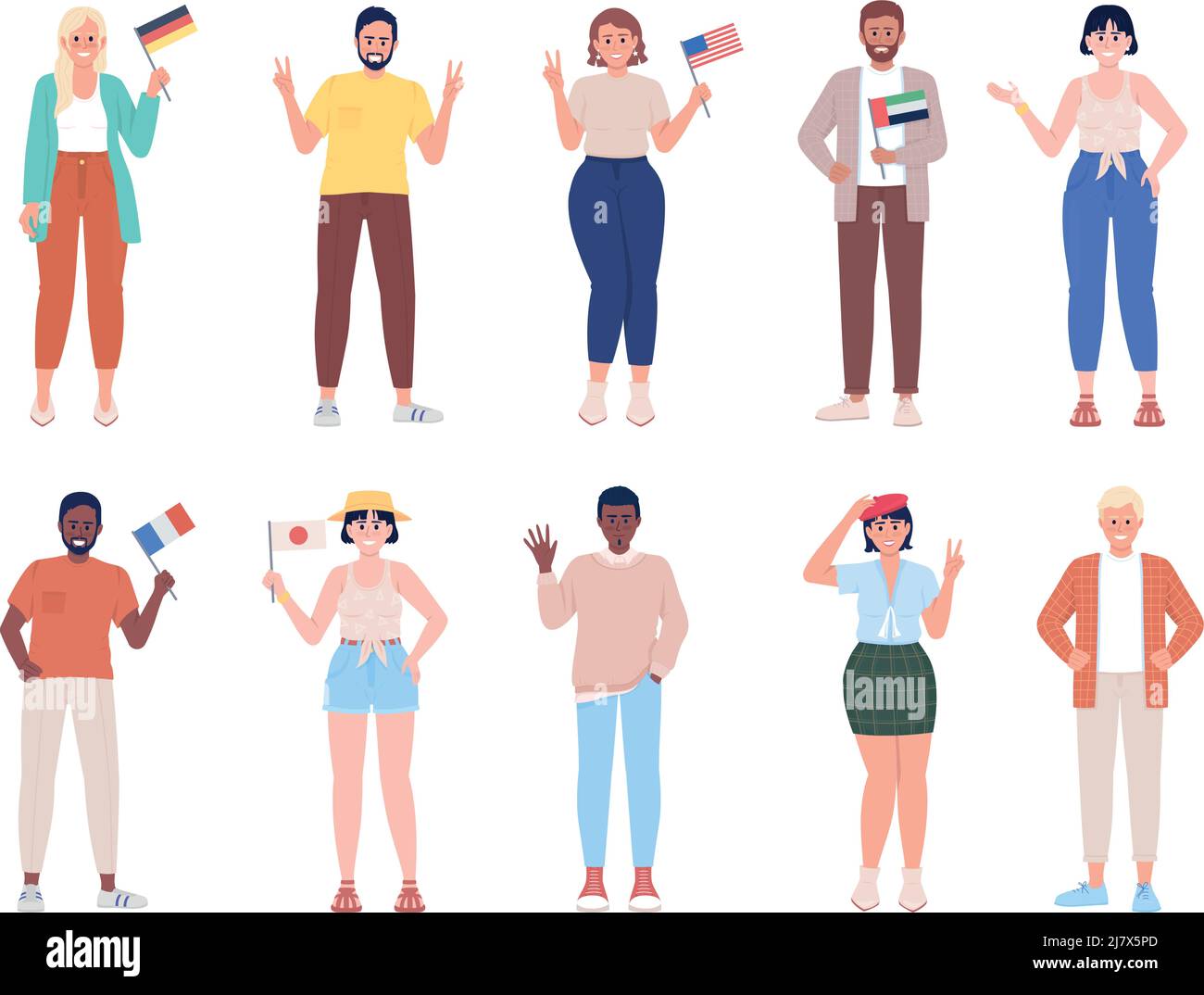 Multicultural society semi flat color vector character set Stock Vector ...