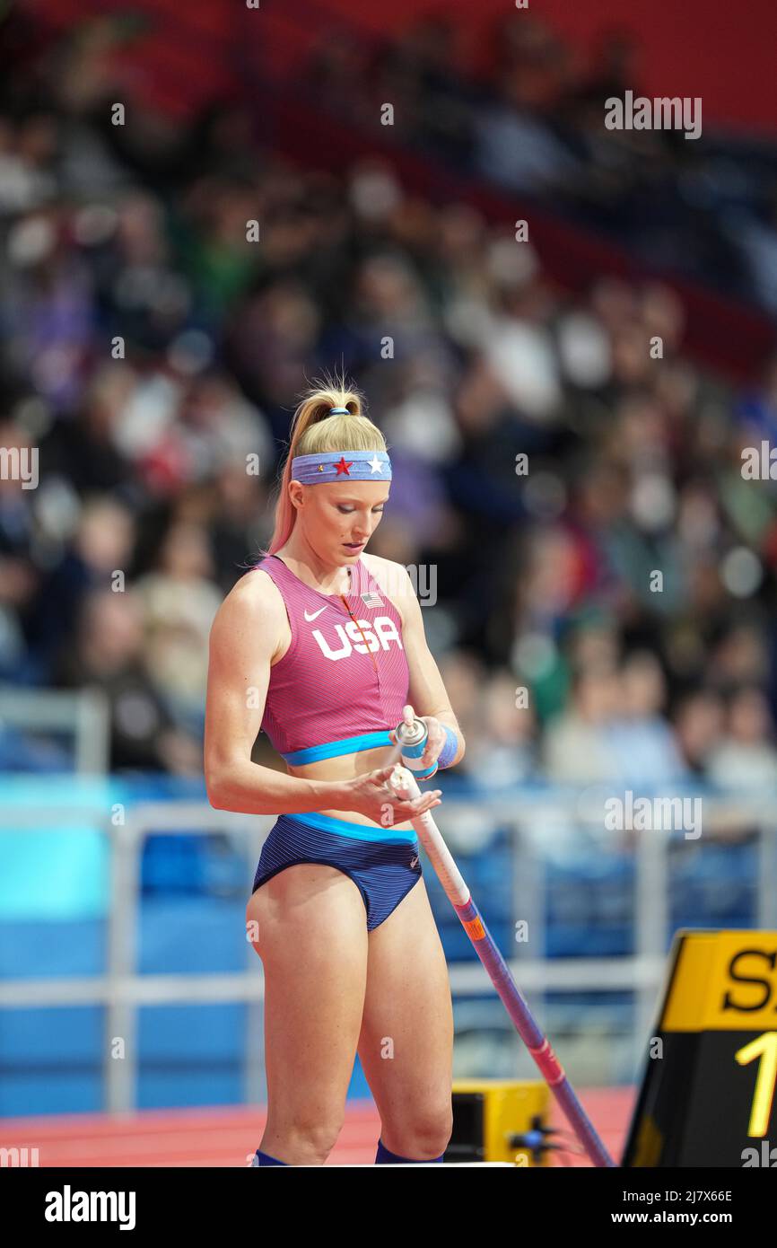 Sandi Morris preparing to jump at the Belgrade 2022 World Indoor ...
