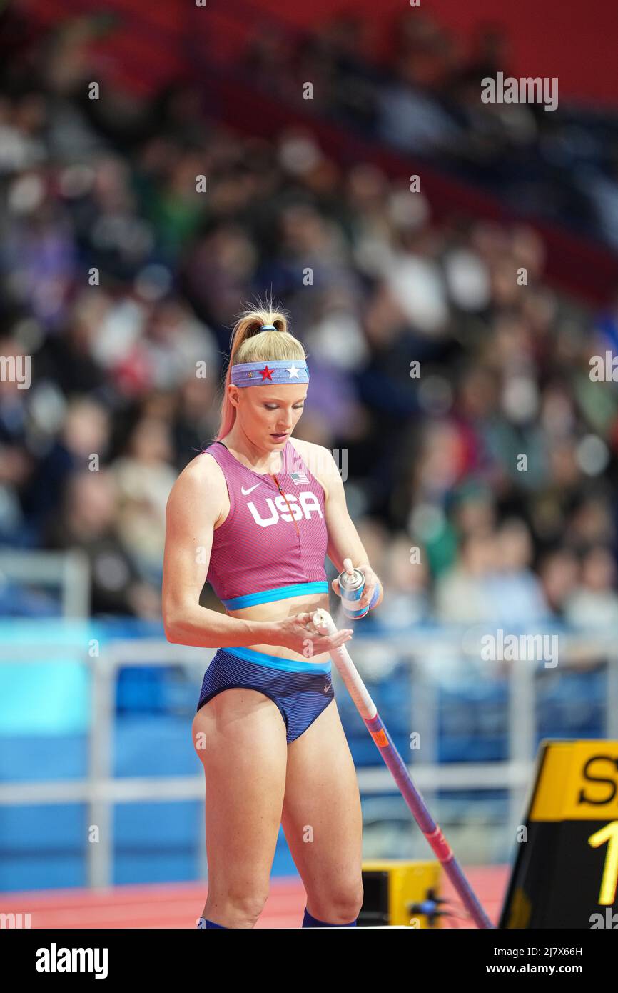 Sandi Morris preparing to jump at the Belgrade 2022 World Indoor ...