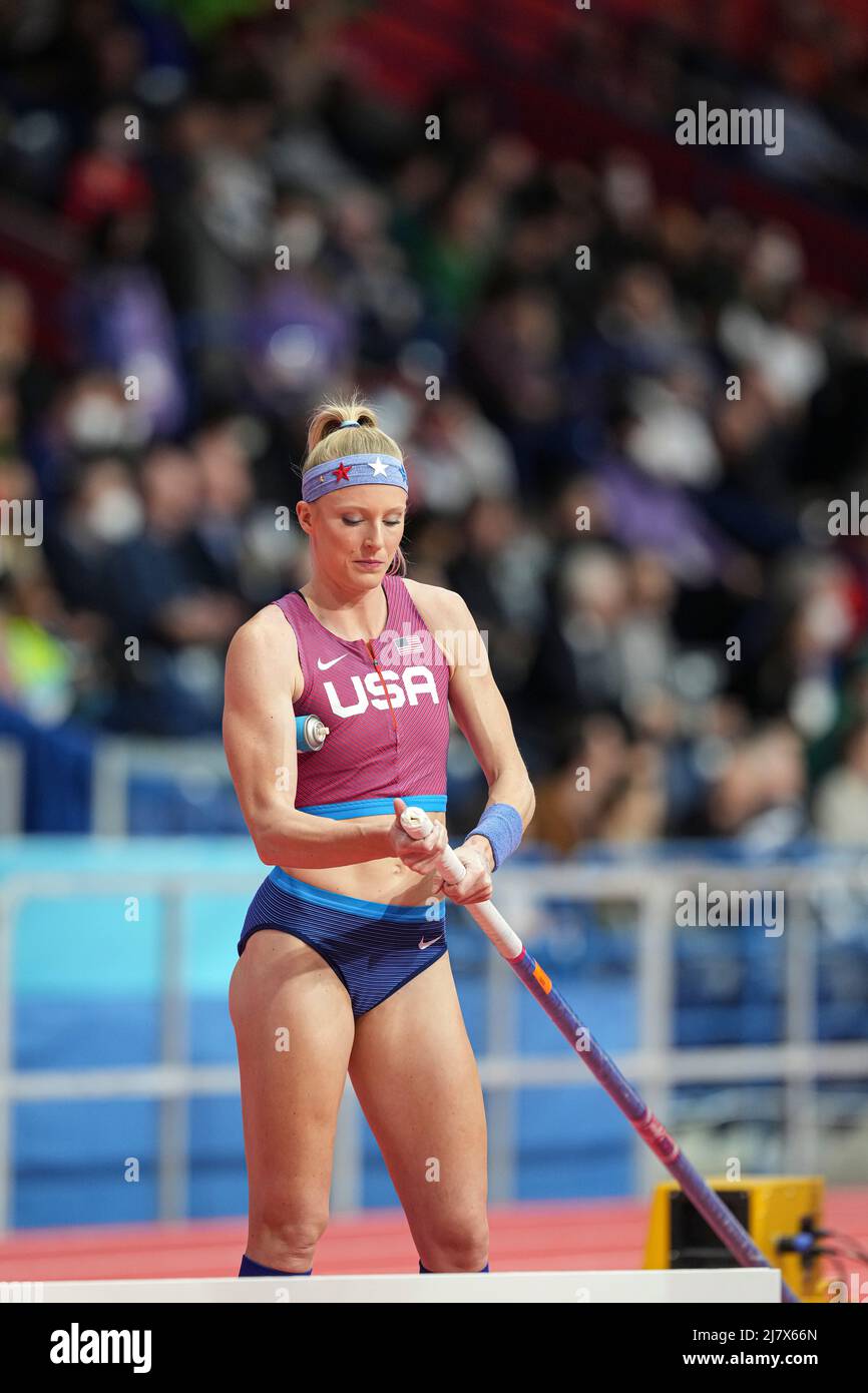 Sandi Morris preparing to jump at the Belgrade 2022 World Indoor ...