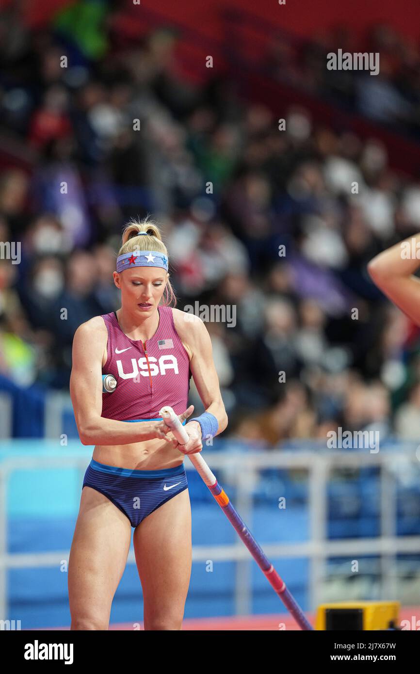 Sandi Morris preparing to jump at the Belgrade 2022 World Indoor ...