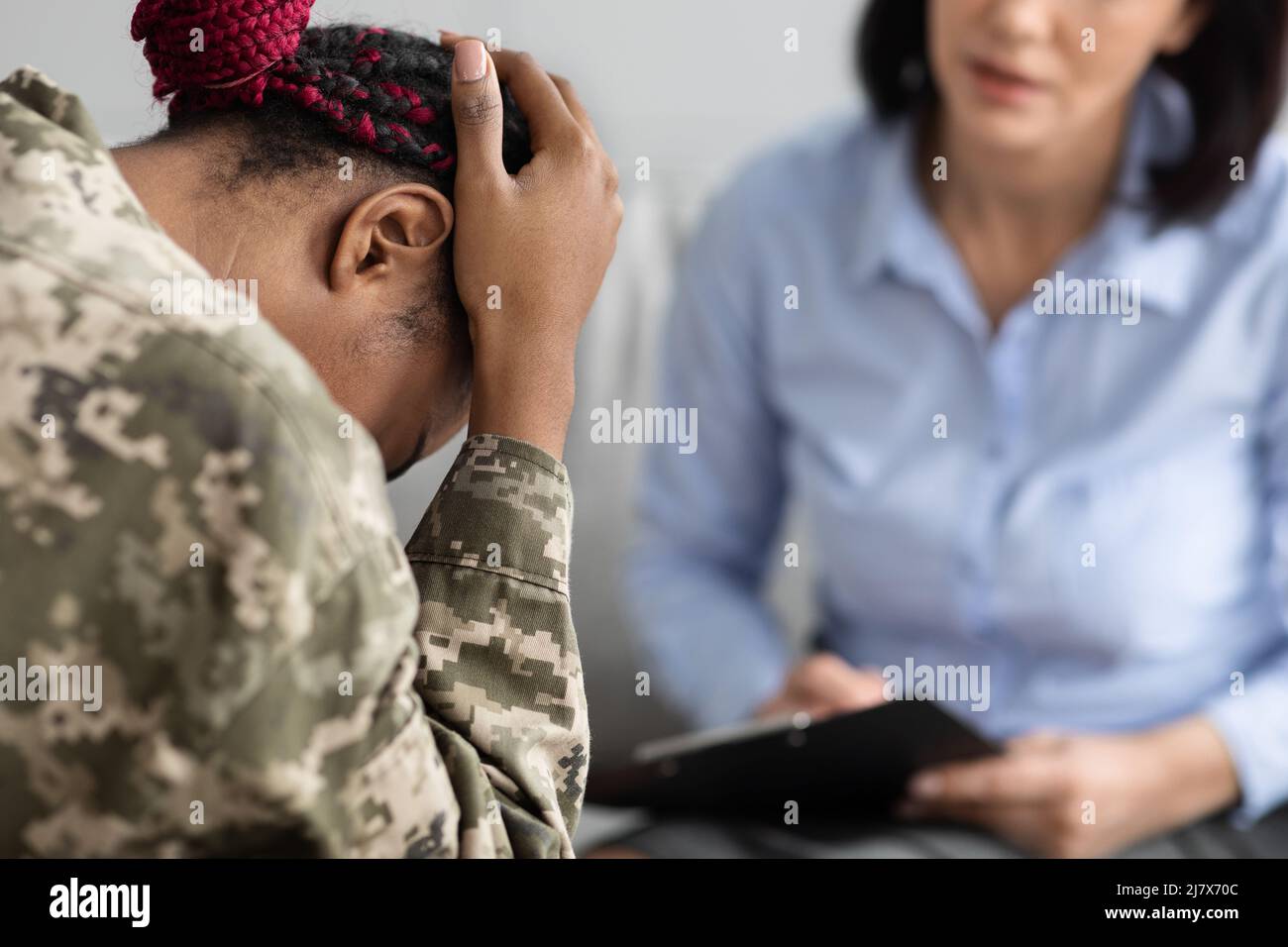 Mental Disorders In Military Personnel. Depressed Soldier Lady During ...