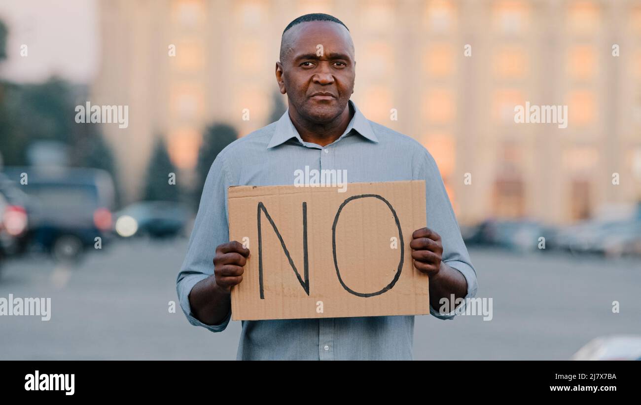 Stop concept. Black African American man protests against ...
