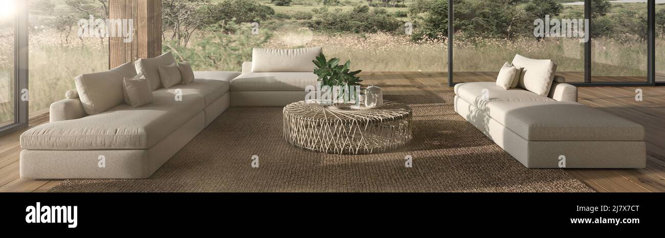 Modern interior design open space living room. House outdoor terrace 3d ...