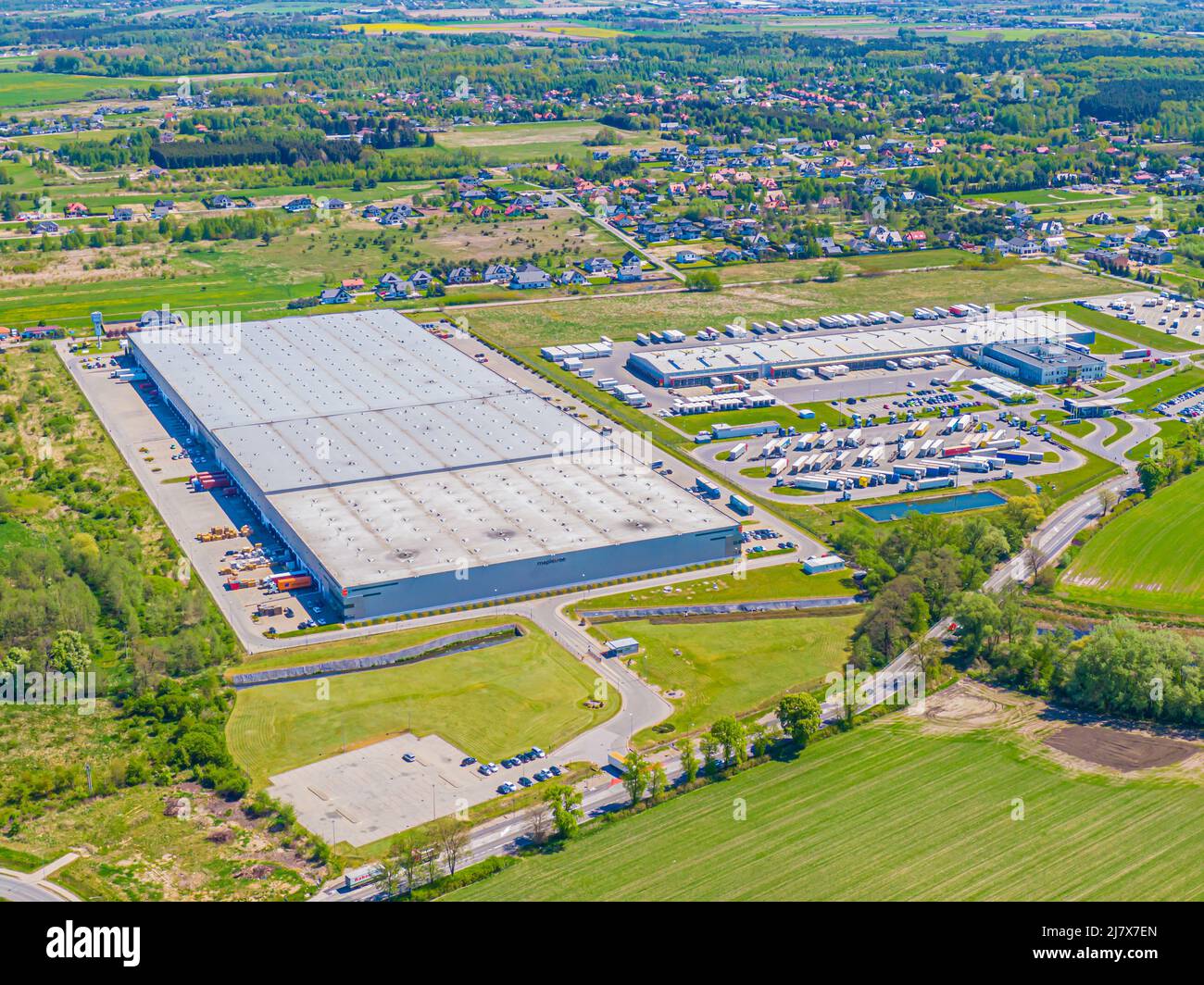 Aerial view of warehouse storages or industrial factory or logistics ...