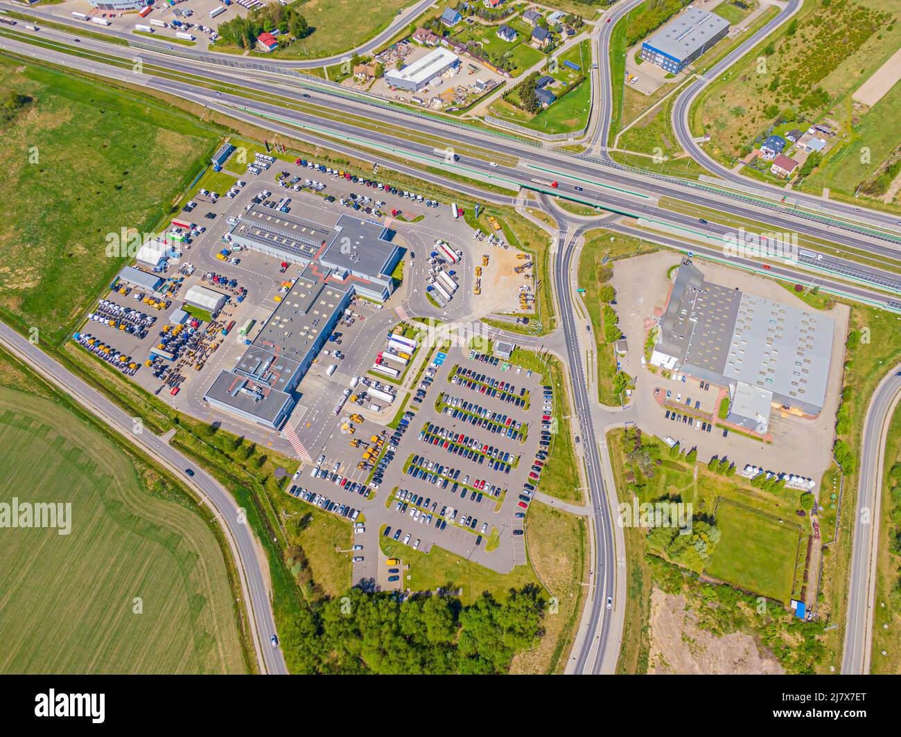Aerial view of warehouse storages or industrial factory or logistics ...
