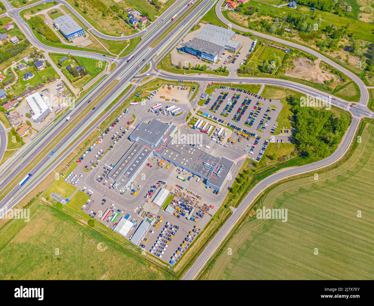 Aerial view of warehouse storages or industrial factory or logistics ...