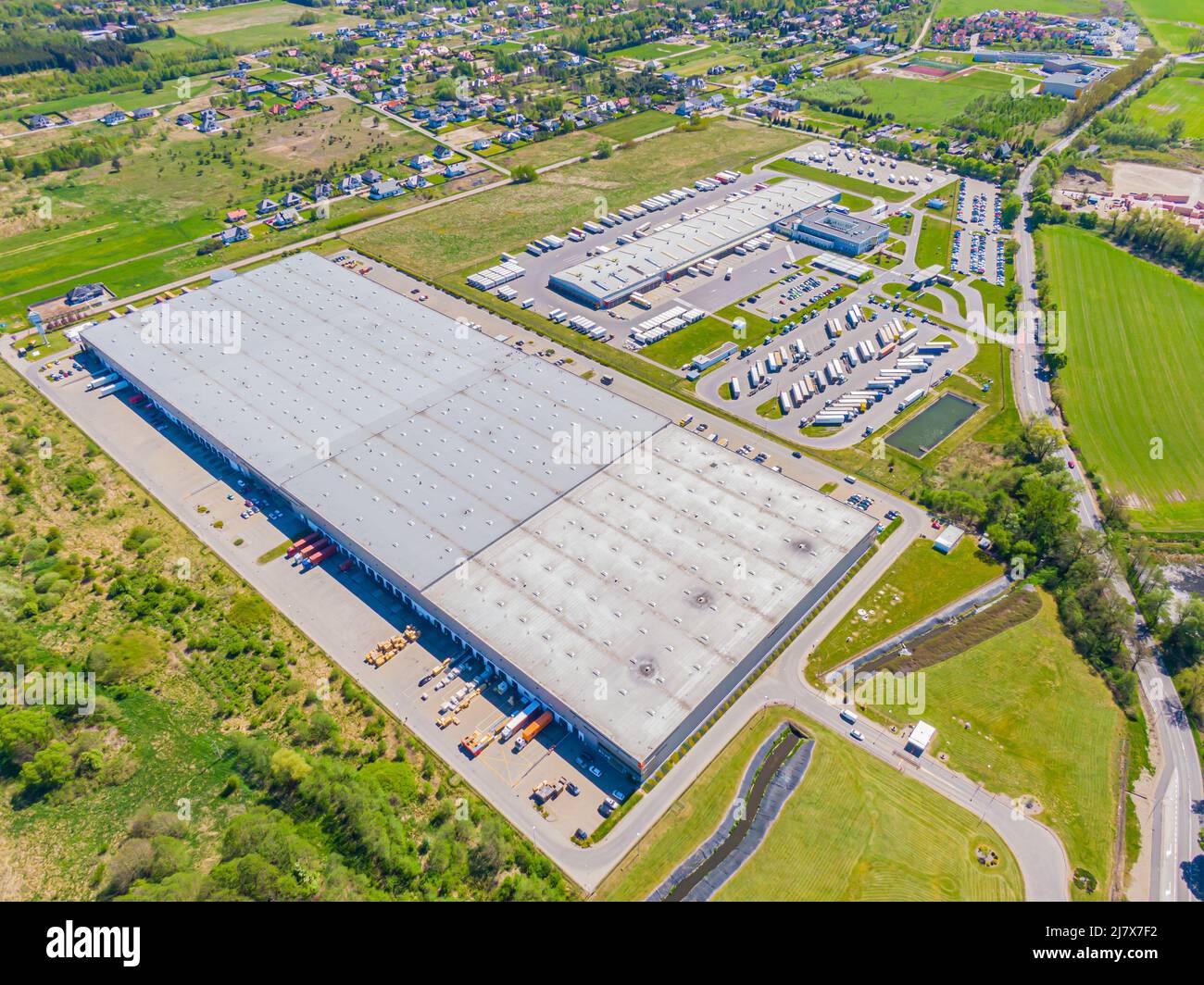 Aerial view of warehouse storages or industrial factory or logistics ...