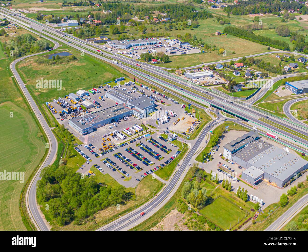 Aerial view of warehouse storages or industrial factory or logistics ...
