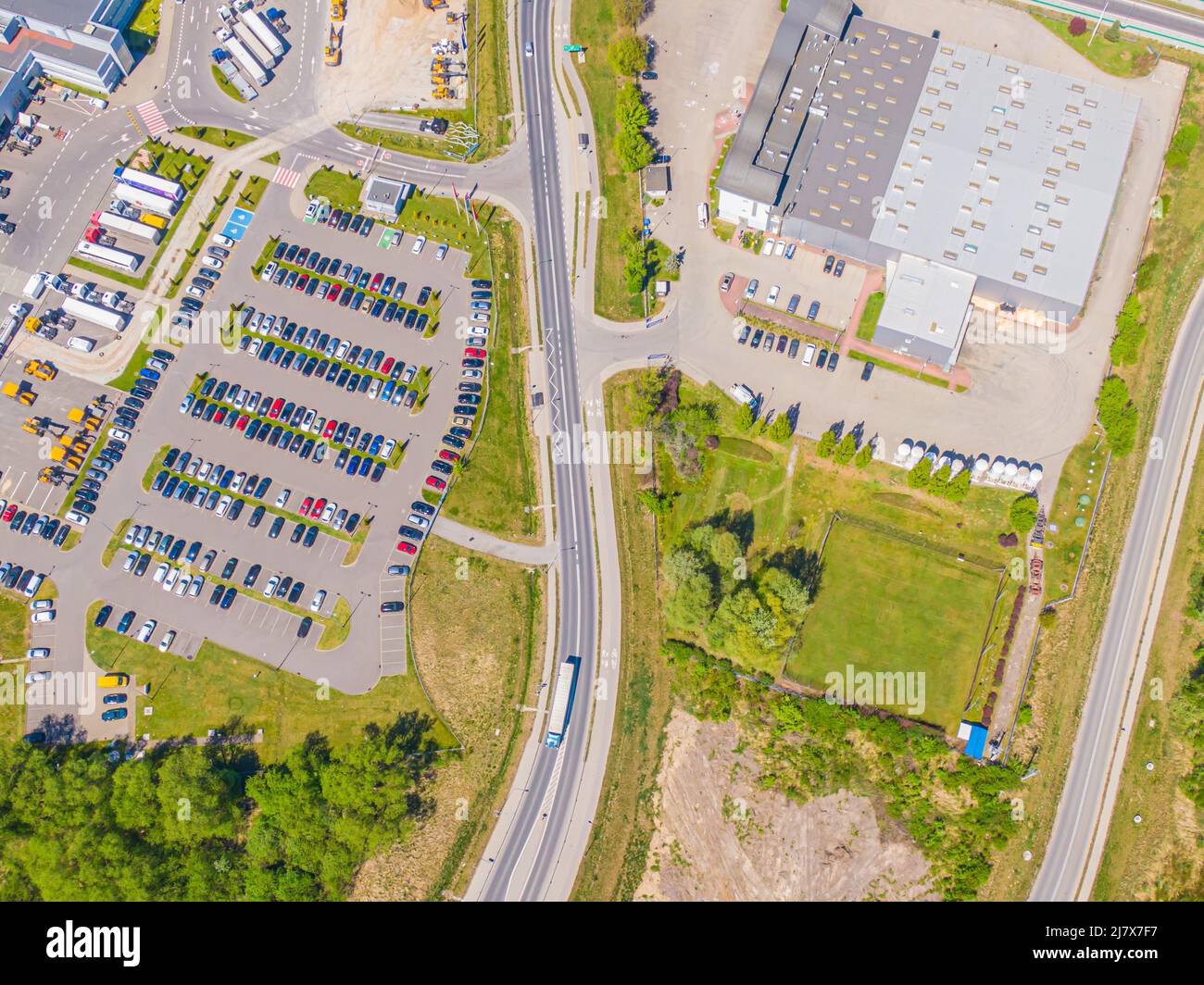 Aerial view of warehouse storages or industrial factory or logistics ...