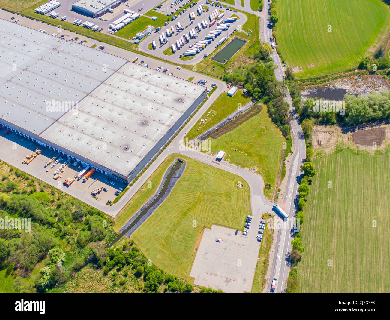 Aerial view of warehouse storages or industrial factory or logistics ...