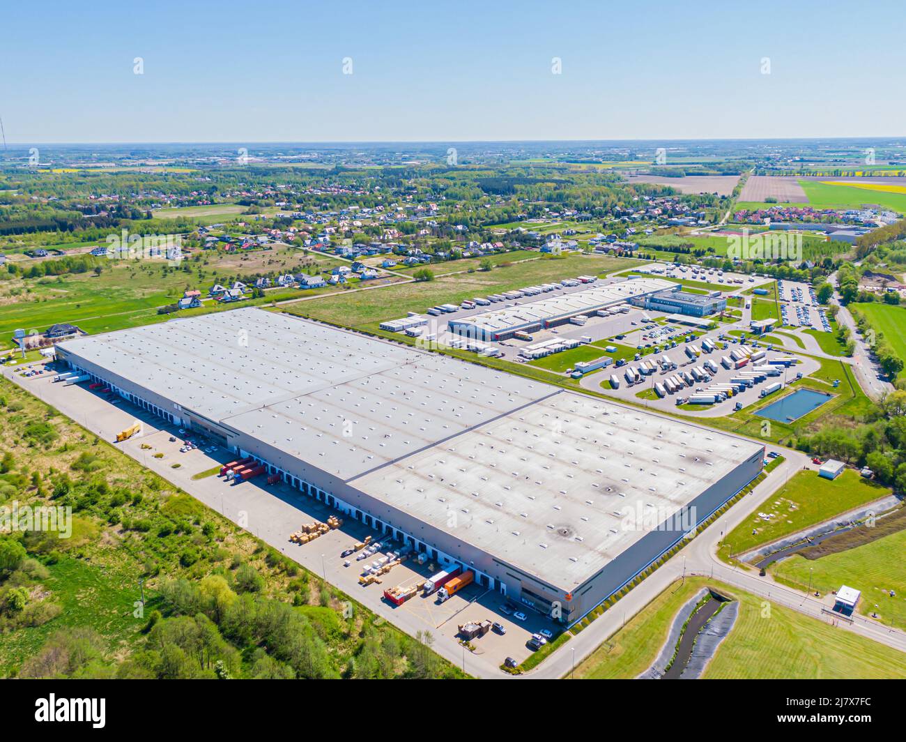 Aerial view of warehouse storages or industrial factory or logistics ...