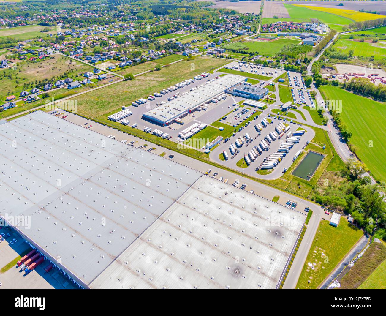 Aerial view of warehouse storages or industrial factory or logistics ...
