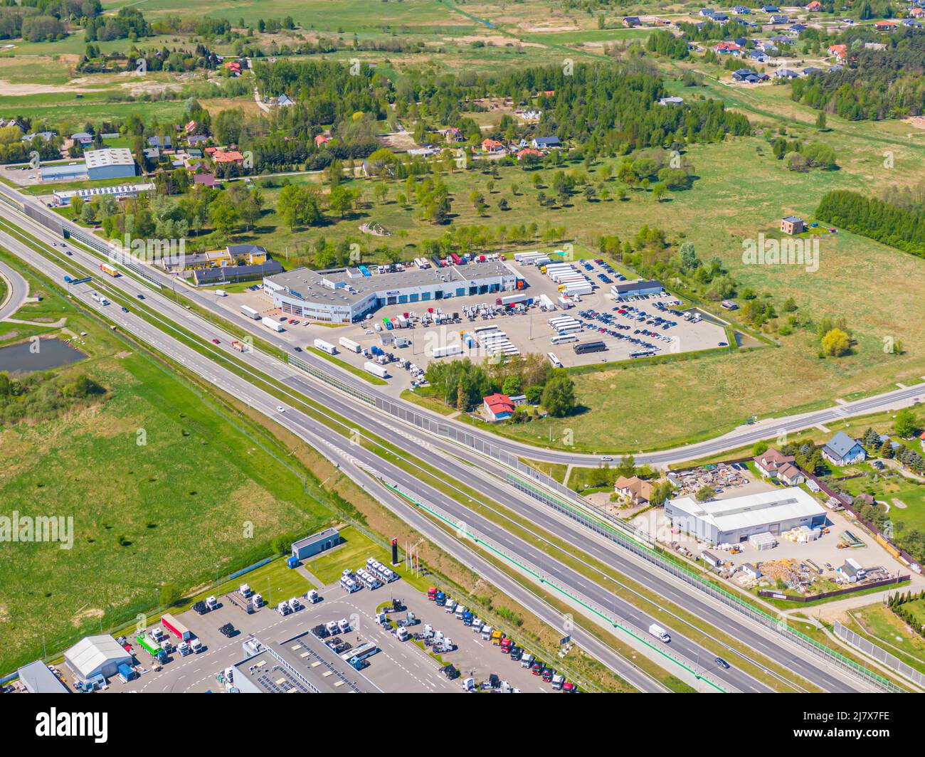 Aerial view of warehouse storages or industrial factory or logistics ...