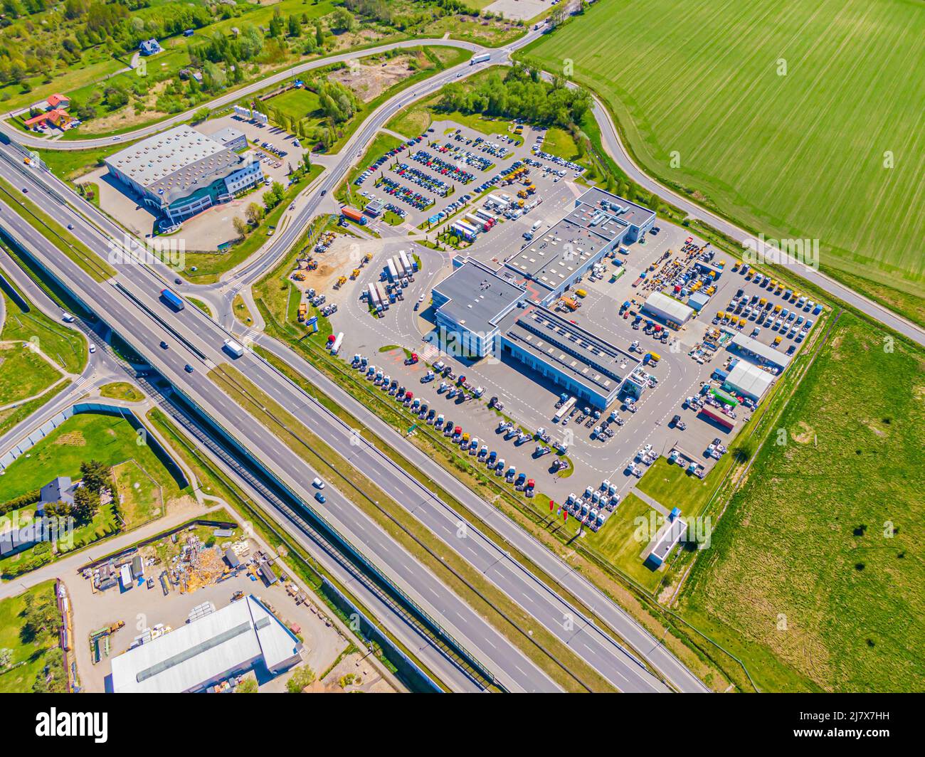 Aerial view of warehouse storages or industrial factory or logistics ...