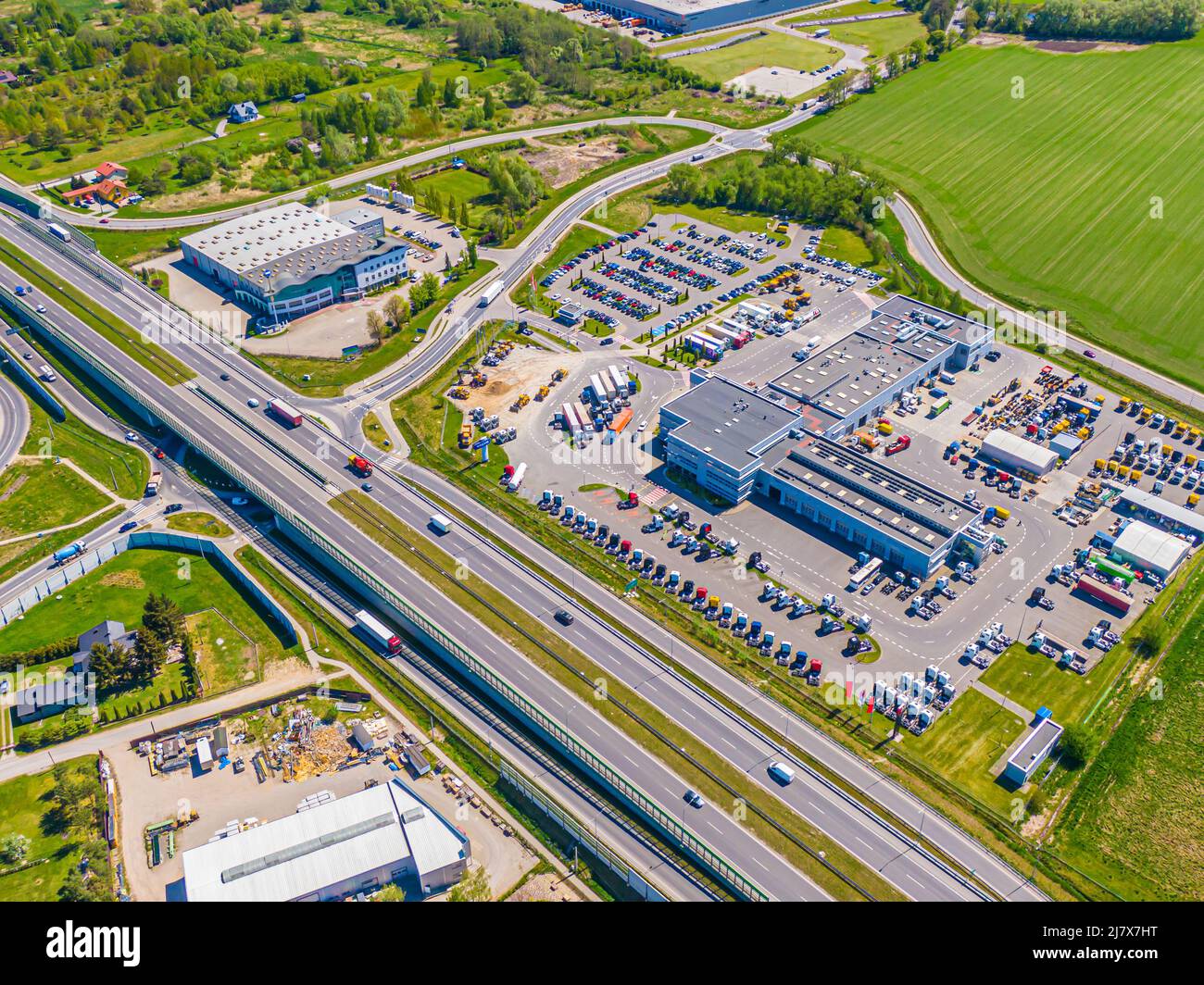 Aerial view of warehouse storages or industrial factory or logistics ...
