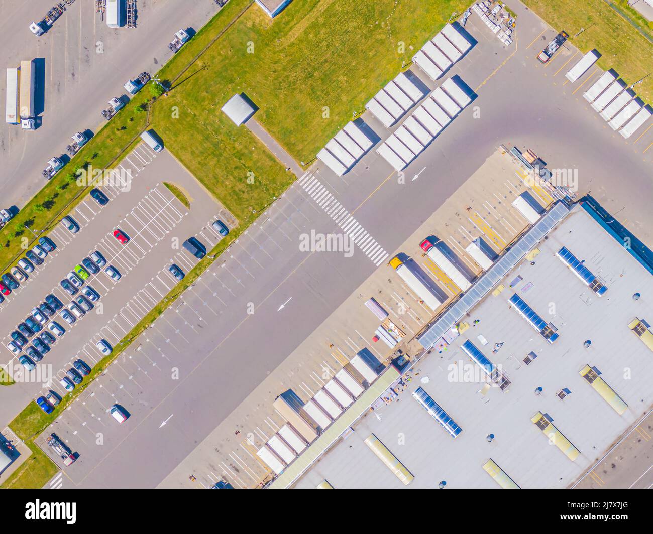 Aerial view of goods warehouse. Logistics center in industrial city ...