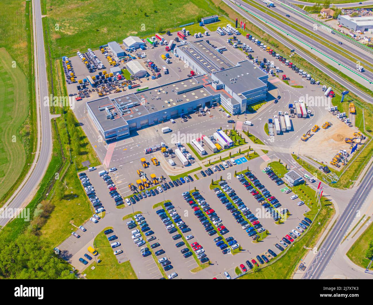 Aerial view of goods warehouse. Logistics center in industrial city ...