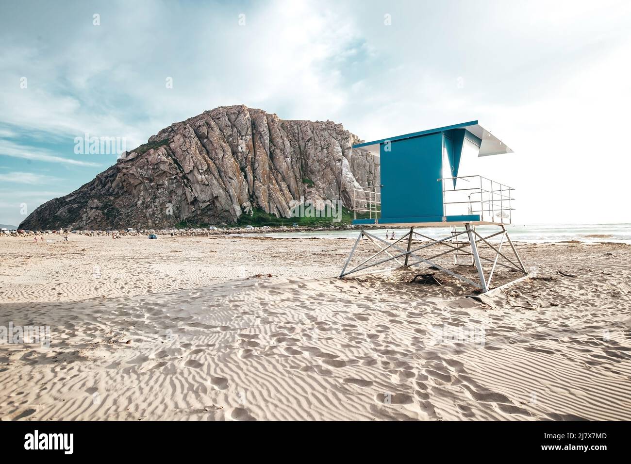 Blue Lifeguard Stand at Morro Beach during sunset in California with ...