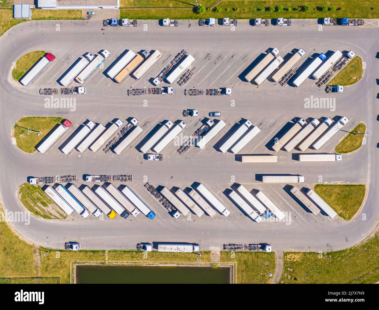 Aerial view of goods warehouse. Logistics center in industrial city ...
