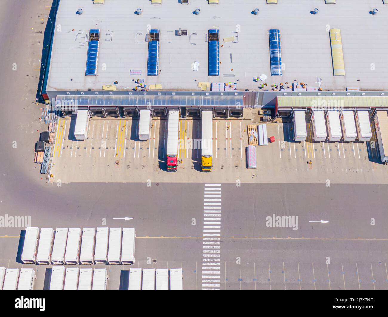 Aerial view of goods warehouse. Logistics center in industrial city ...
