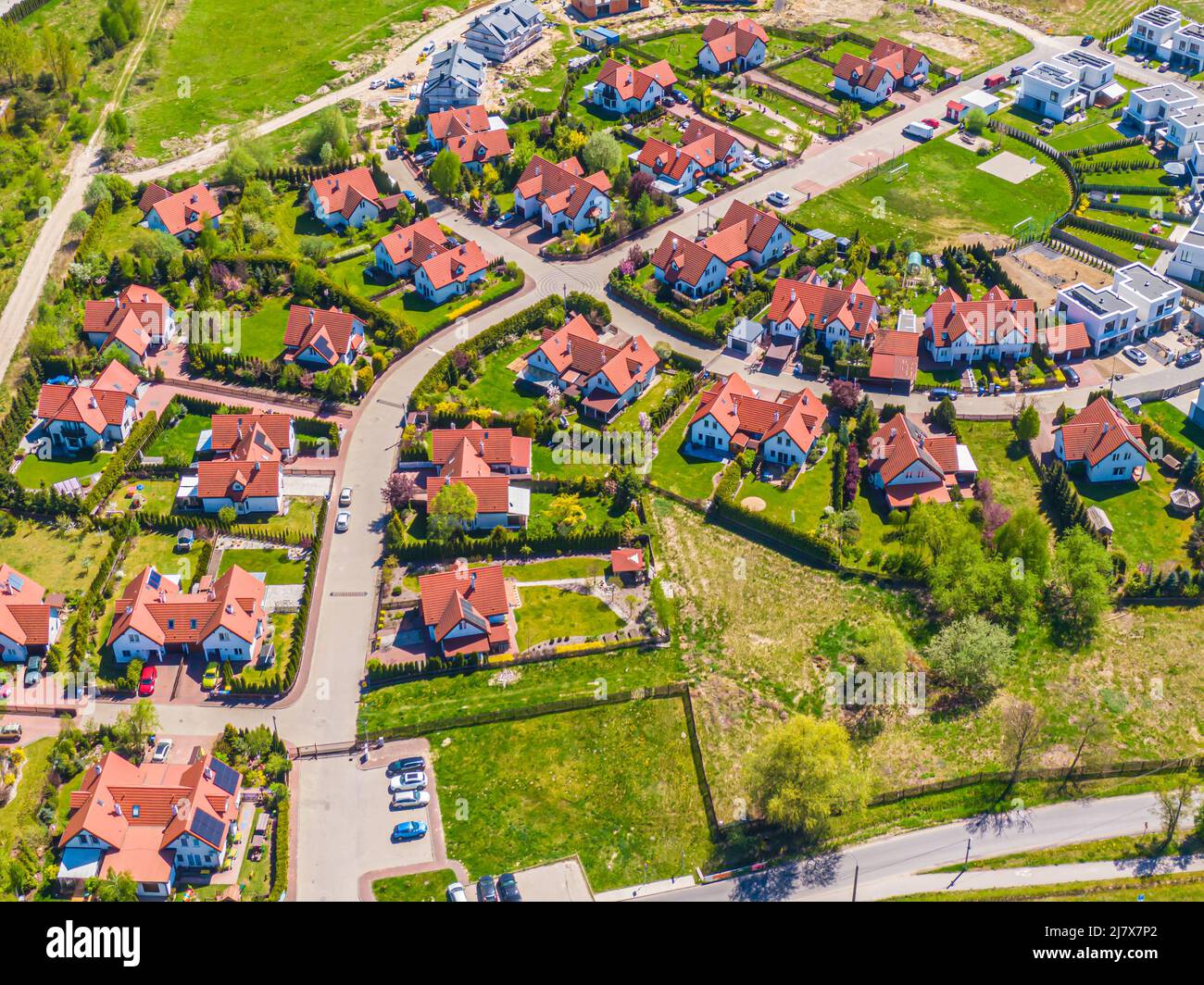Aerial view of luxury upscale residential neighborhood gated community ...