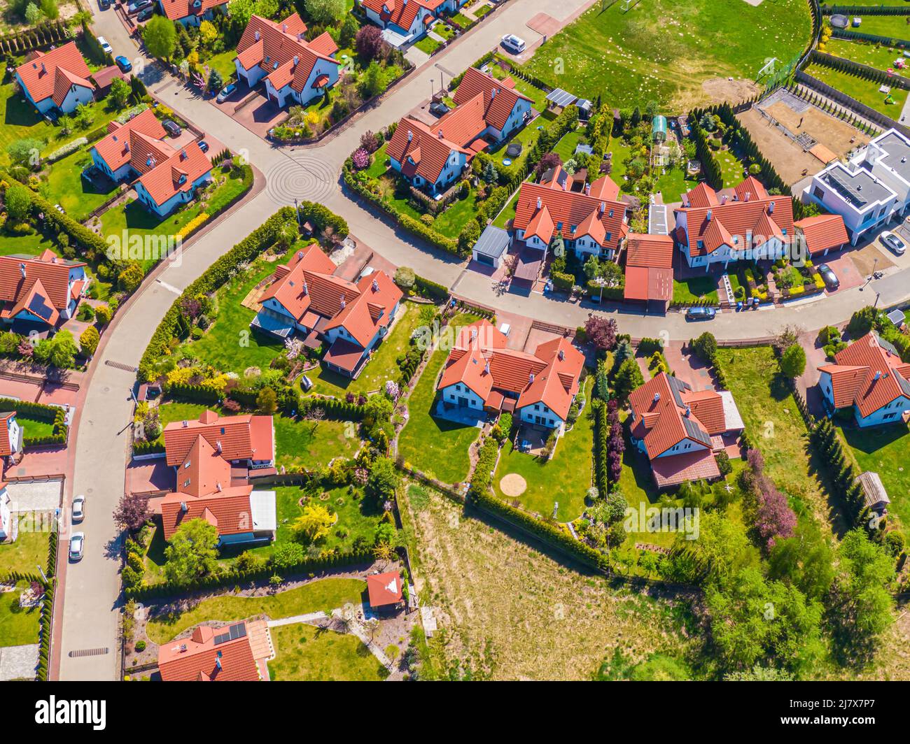 Aerial view of luxury upscale residential neighborhood gated community ...