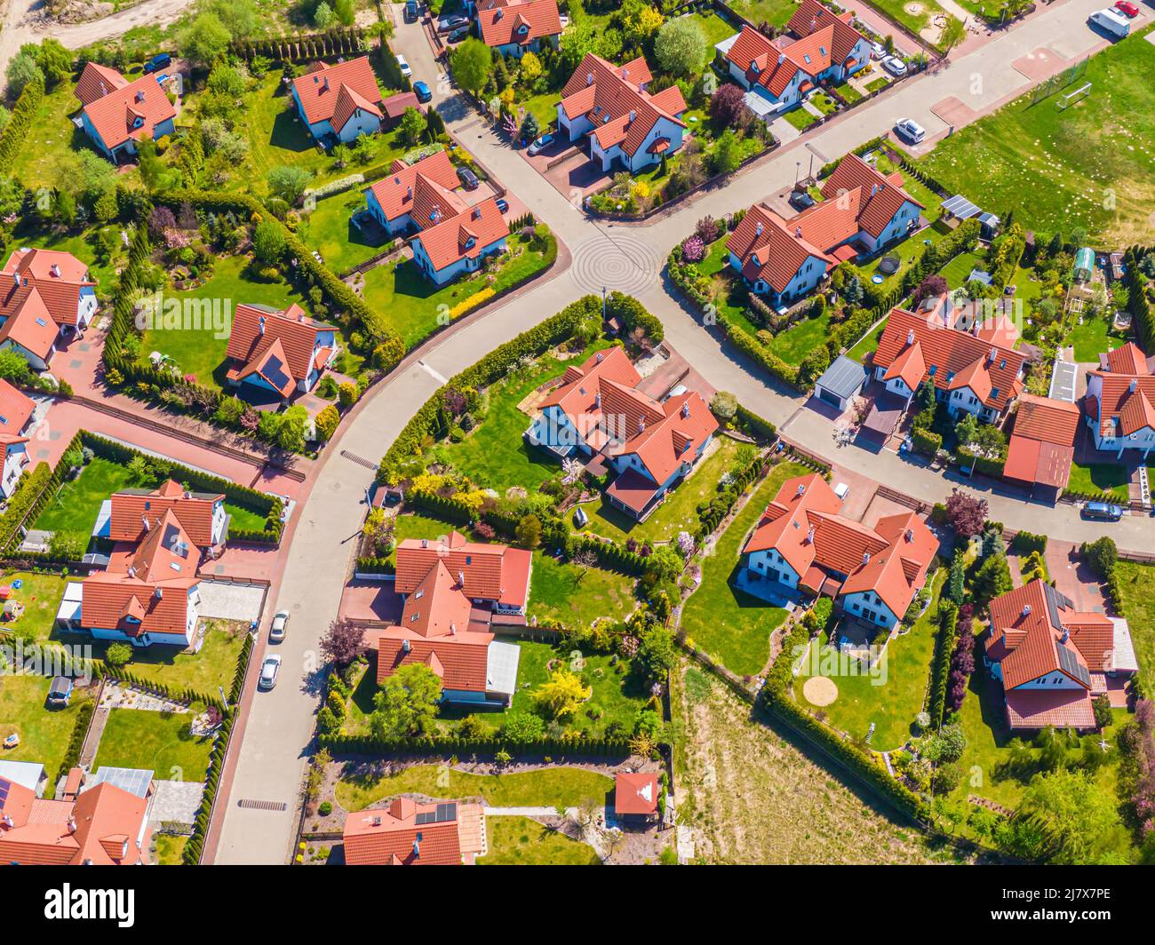 Aerial view of luxury upscale residential neighborhood gated community ...