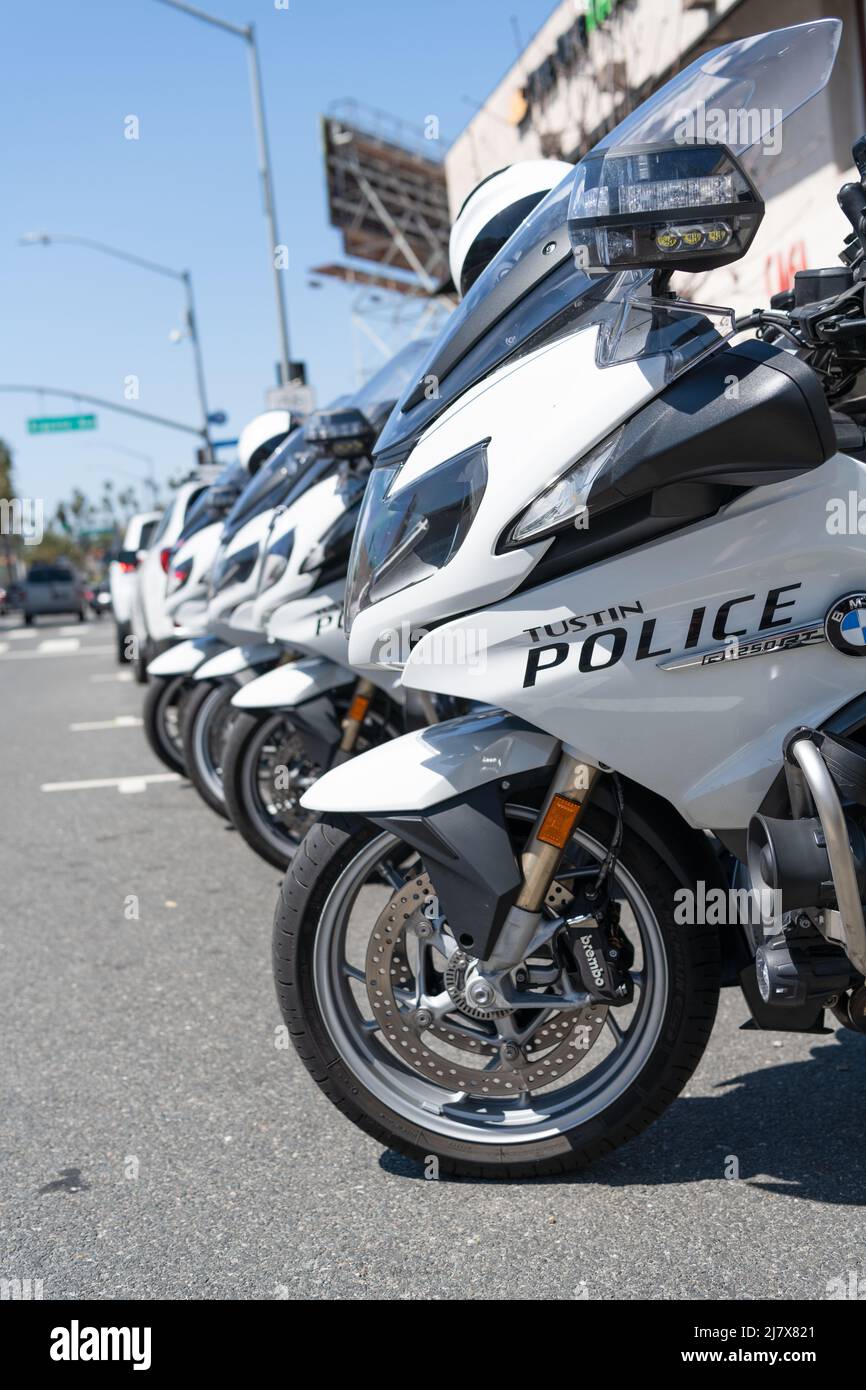 Long Beach, California USA - March 31, 2021: parked tustin police BMW R ...