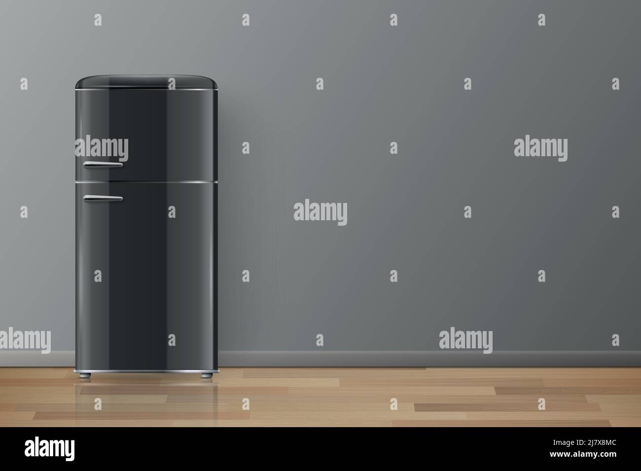 Vector Banner with 3d Realistic Glossy Black Retro Vintage Fridge ...