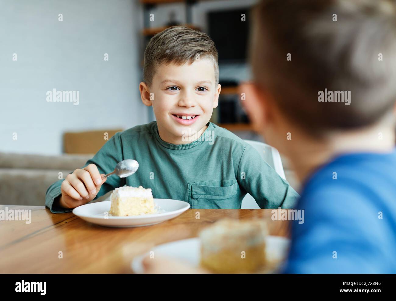boy child brother friend cake food eating dessert family delicious ...