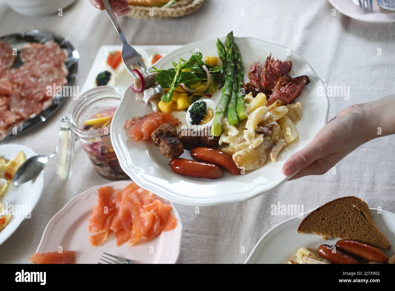 Easter traditions, here an Easter buffet in a home Stock Photo - Alamy