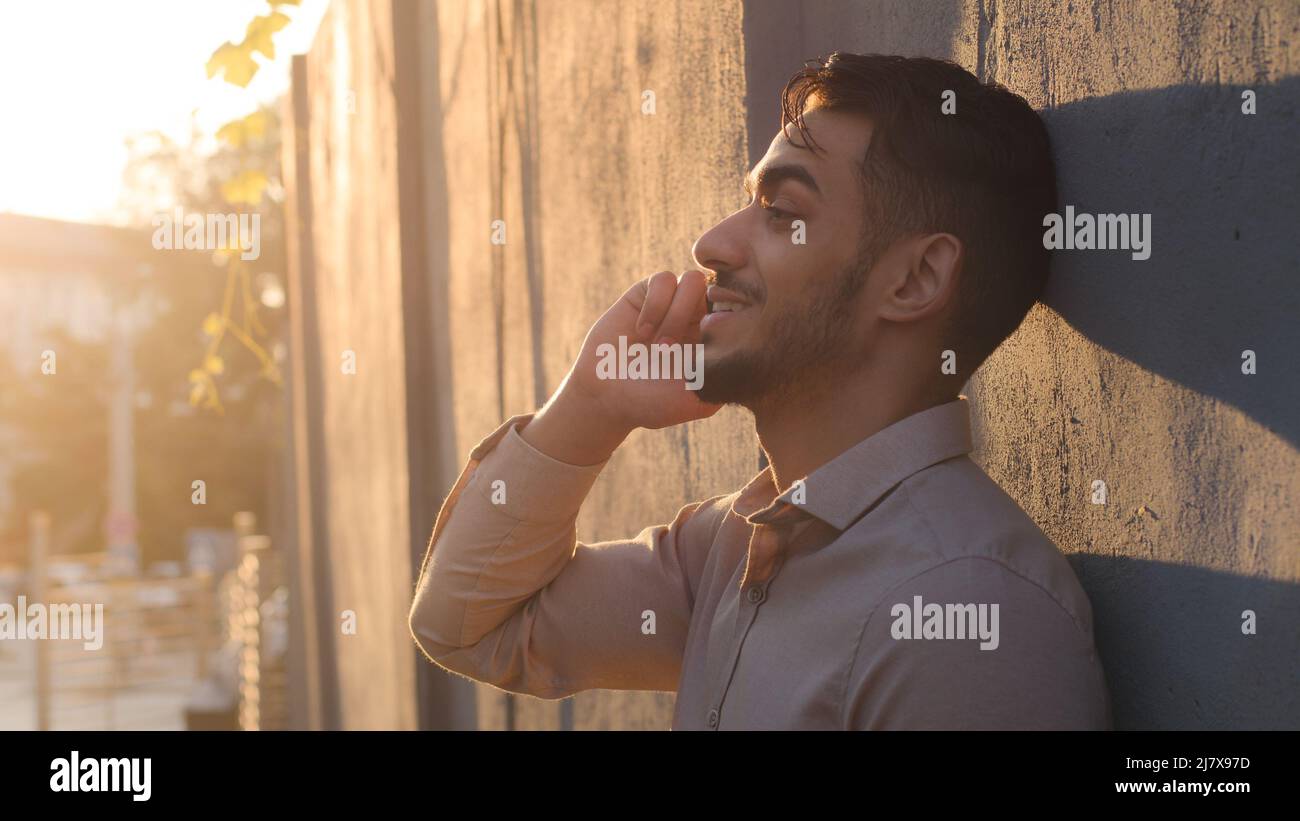 Side view handsome bearded hispanic arabic business man client guy ...